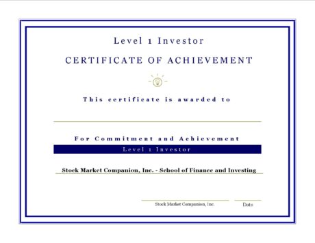 Level 1 Investor Certificate | School of Business, Investing, and Finance